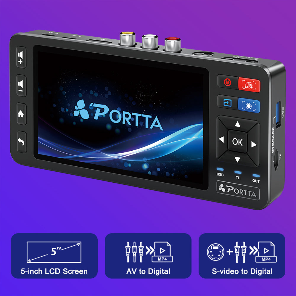 VHS to Digital Converter with 5" HD Screen AV + S-Video – PORTTA
